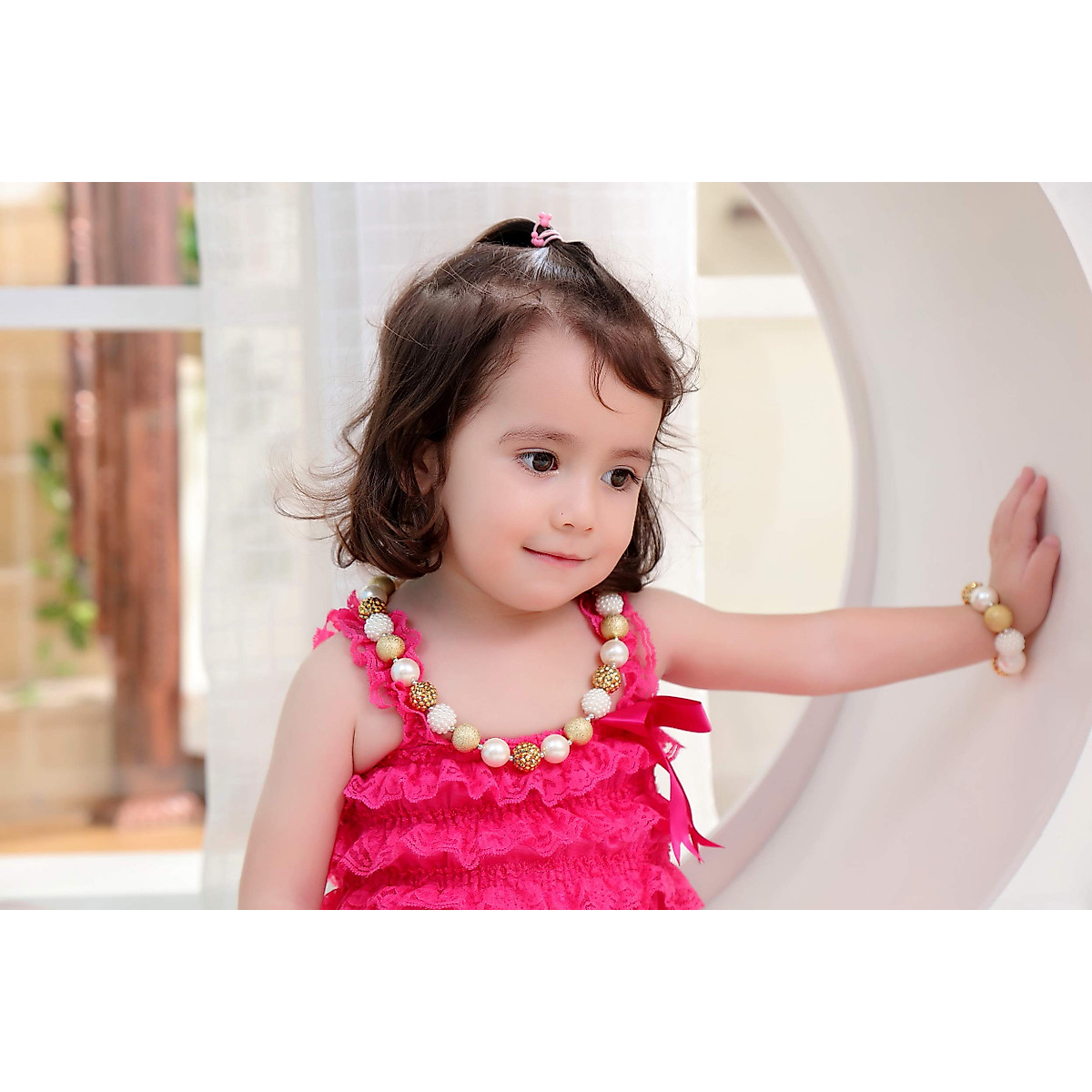 VCMART Girls Chunky Bubblegum Beaded Necklace & Bracelet Set,15.7"