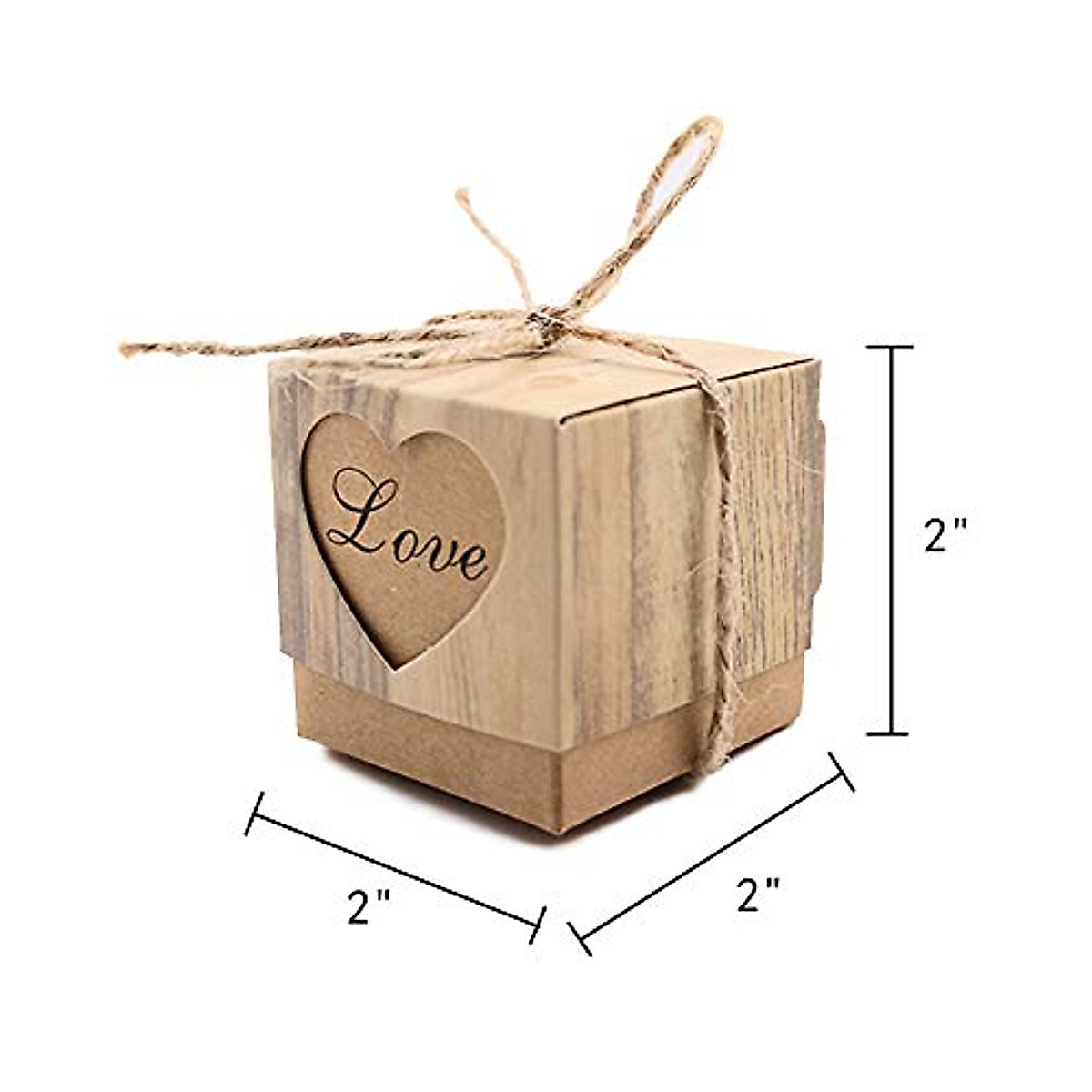 VGOODALL Rustic Candy Boxes,50pcs Wedding Favor Boxes,Love Kraft Bonbonniere Paper Gift Boxes with Burlap Jute Twine for Bridal Shower Wedding Birthday Party Rustic Wedding Christmas Decorations