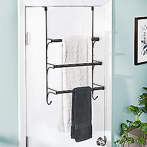 Skycarper Adjustable Over The Door Triple Towel Rack with Double Hooks,Bronze