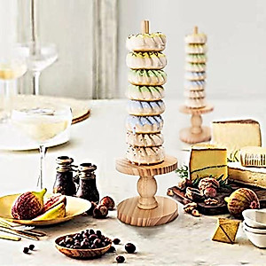 WILLOWDALE Farmhouse Donut Stand Holder Doughnut Bagel Display Rustic Wood Stacker Tower for Bridal Showers,Wedding Birthday Parties, Party Decorations Supplies Dessert Table-2 PCS