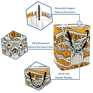 African Deer in Ethnic Tribal Pattern Print Collapsible Laundry Hamper, 60L Waterproof Laundry Baskets Washing Bin Clothes Toys Storage for Dorm Bathroom Bedroom