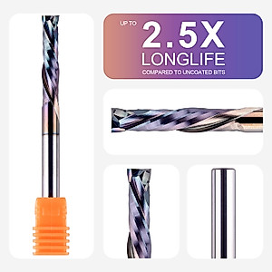 SpeTool UP&Down Compression Bit 1/4" Shank,1-1/4Inch Cutting Length 3 Inch OVL,Carbide Spiral Router Bits CNC End Mill with TAC Extra Long Life Coating for Wood Carving