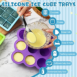 Hoolerry 4 Pcs Baby Food Storage Container Silicone Baby Food Freezer Tray with Clip on Lid, Baby Food Trays for Freezing for Freezing Baby Food Breast Milk Fruit Purees Vegetables