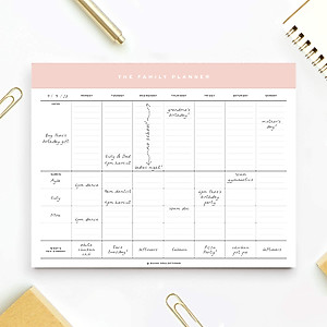 Bliss Collections Family Planner with 50 Undated 8.5 x 11 Tear-Off Sheets - Simple Pink Daily and Weekly Calendar for Planning and Organizing Family Activities, Appointments, Tasks, Chores and Meals
