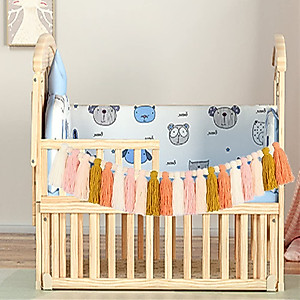 NYEBS 2PCS Tassel Garland Colorful Banner Garland Wood Beads Boho Girl Bedroom Wall Classroom Office Kids Room Birthday Party Baby Shower Decor (41.7" x 5.1")