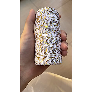 Twine String,328 Feet Christmas Twines White Rope with Gold Wire Bakers String Rope Craft Making Knitting Butchers Twine DIY Wedding Decor Supply String Rope