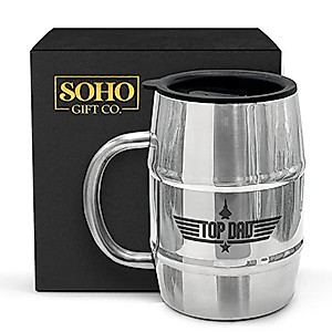 GALVANOX Gift Mug for Dad, Stainless Steel TOP DAD Barrel Cup with Handle and Sip Lid (Hot n' Cold) Double Wall Insulation for Beer & Coffee, 17oz (Gift Boxed for Christmas/Fathers Day)