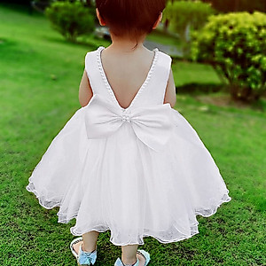 TUIJI Toddler Baby Party Christmas Easter Dresses Birthday Wedding Little Flower Girl Ruffled Pageant Formal Dress 18M 24M White 90