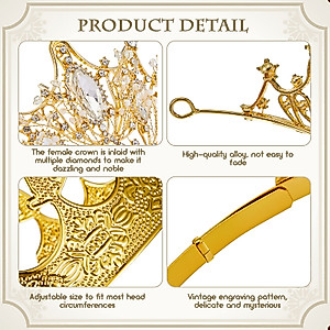 Sureio 2 Pcs Antique Royal King Crown for Men Baroque Queen Crown for Crystal Tiara Prom Cosplay Birthday Wedding Party Hair Headband Accessories(Vivid Style)