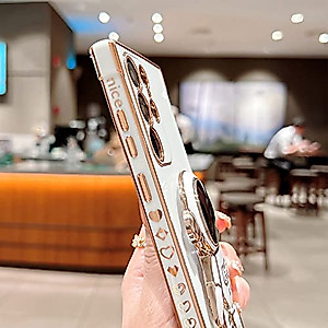 phylla Phone Case for Samsung Galaxy S22 Ultra 6.8" Luxury Plating Astronaut Stand Holder Phone Case with Cute Love Heart Side Small Pattern Soft Silicone Shockproof Kickstand Cover Bumper (Purple)