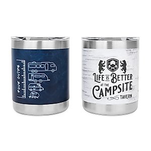 Camco Life is Better at The Campsite Lowball Whiskey Tumblers | Stylish and Insulated Drinkware for Favorite Whiskey or Bourbon | 2-Pack (53328)