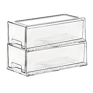 SIMPEXPE Stackable Storage Drawer, Pull Out Plastic Food Fridge Organizer Bins for Pantry Shelf Refrigerator Organization Kitchen Bathroom Cabinet Closet Office Clear -2Pack