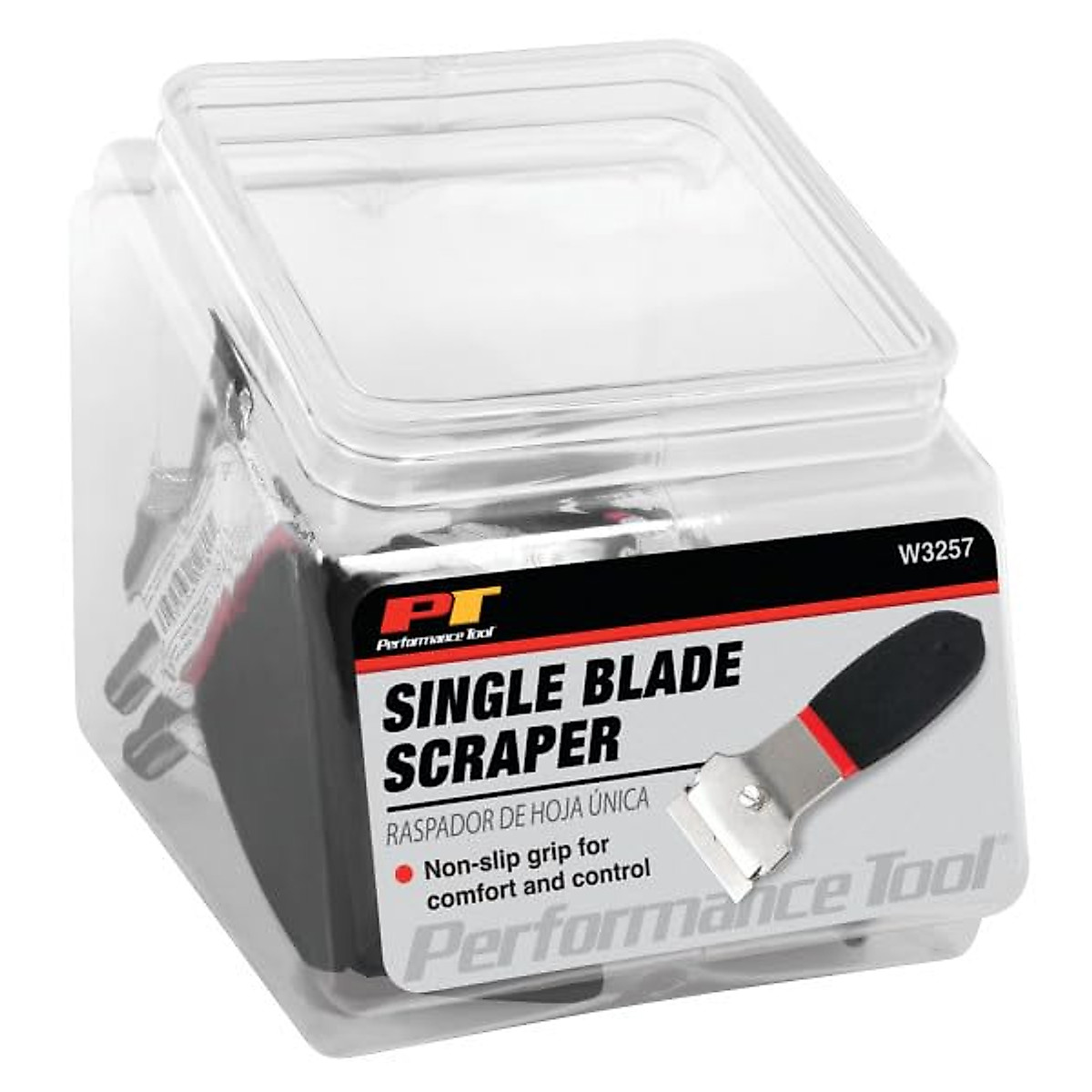 Performance Tool W3257 Non-Slip Razor Blade Scraper with 25 Degree Offset Head and Backward Blade Insertion for Safe Storage