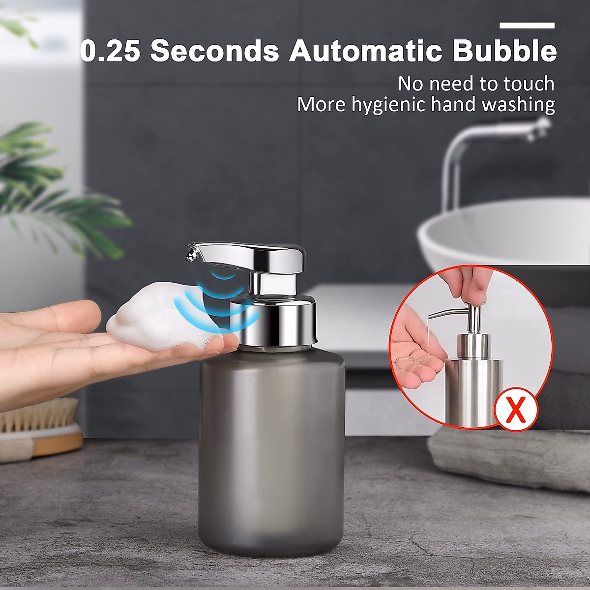 Automatic Soap Dispenser Foam Bathroom: Rechargeable Touchless Auto Smart Electric Plastic Grey Foaming Soap Dispenser - Kitchen - Hand Dish Lotion Couple Kids