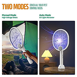 Buzbug Electric Fly Swatter, Type-C Rechargeable Bug Zapper Racket with Charging Base, Foldable Bug Zapper for Indoor and Outdoor, Mosquito Swatter with Blue-Purple Working Light