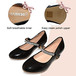 BESSIVIC Girls Dress Shoes Mary Jane Shoes for Girls with Low Heel, Princess Flower Ballet Flats for Wedding School Party Black US 2