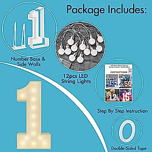 4FT Marquee Light Up Numbers Pre-Cut Frame Giant Marquee Numbers 1, Mosaic Numbers for Balloons, Two 20th 21st Birthday Decorations, 22nd Birthday Party Decor, 2023 Graduation Decorations