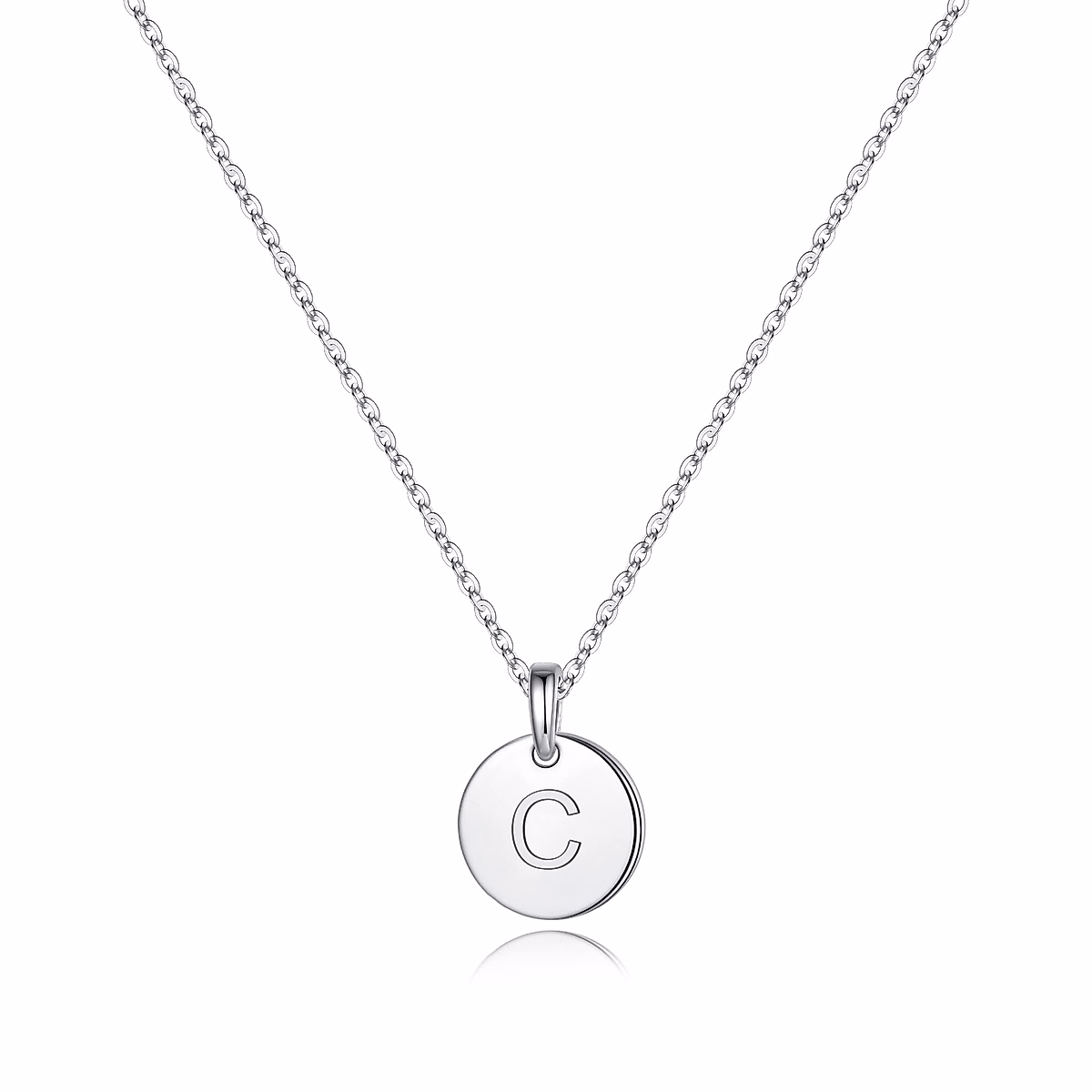 Turandoss S925 Sterling Silver Disc Initial Necklaces for Women, Dainty Hypoallergenic Initial Necklace Disc Letter Pendant S925 Sterling Silver Initial Necklaces for Women Gifts (C)