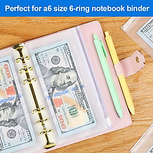 KTRIO 16PCS A6 Binder Pockets 6 Holes Budget Cash Envelopes Clear Zipper Folders for 6-Ring Budget Binder Notebook, Loose Leaf Bags, Waterproof PVC Document Pouch Organizers