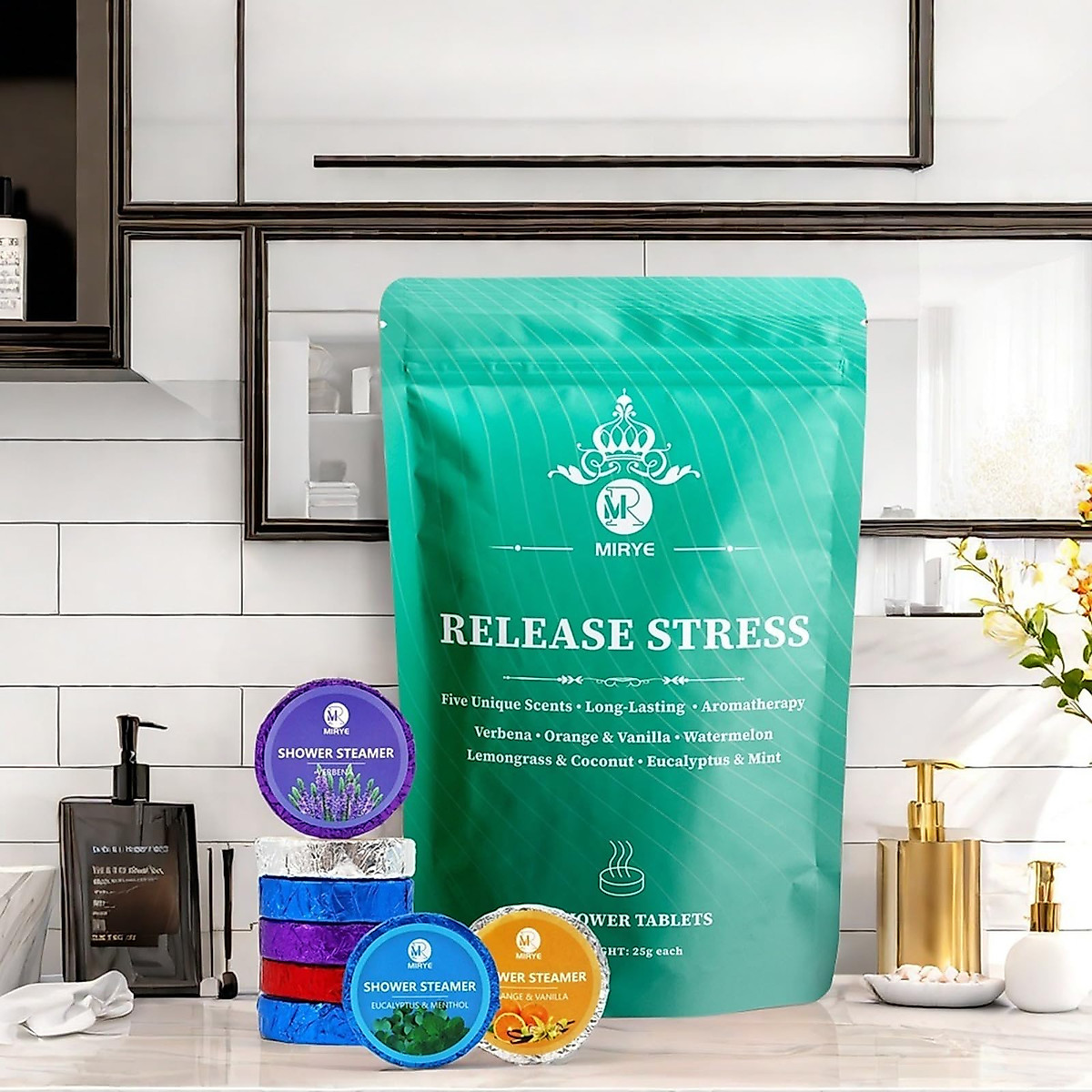 MR Shower Steamers Aromatherapy, 20-Pack Shower Bombs Organic with Verbena, Orange&Vanilla, Watermelon, Lemongrass&Coconut, Eucalyptus&Mint Essential Oil, Birthday Mothers Day Gifts for Her