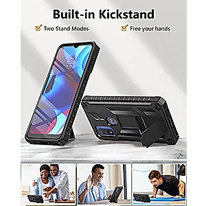 for Motorola Moto G Pure Case: Military Drop Proof Protection Rugged Protective Heavy Duty Shockproof TPU Grade Matte Textured Bumper Design Armor Phone Cover with Kickstand - Black