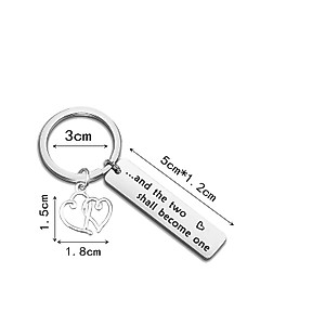 MYOSPARK Wedding Gift And The Two Shall Become One Christian Keychain Bridal Shower Engagement Gift For Newlywed Bride Groom (And The Two Shall Become One Keychain)