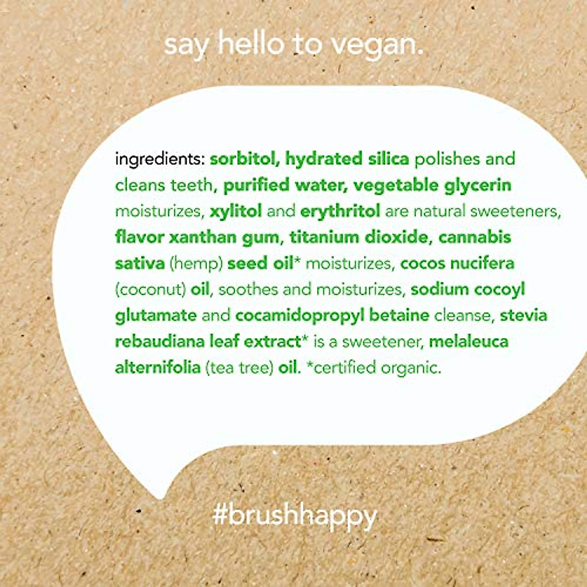 Hello Vegan Fluoride Free Toothpaste, Super Fresh Spearmint, Naturally Whitening Toothpaste, Hemp Seed Oil + Coconut Oil, Helps Remove Plaque, No SLS/Sulfates, 4 Ounce