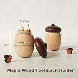 Agirlvct Toothpick Holder Dispenser, Wood Cute Acorn Toothpick Dispenser Container for Home Kitchen Restaurant (With Toothpicks)