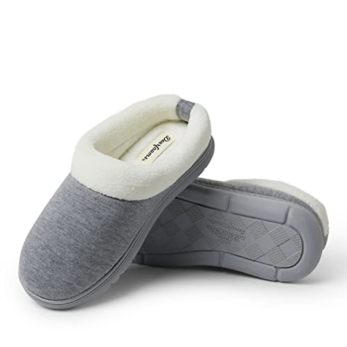 Dearfoams Women's Olive Memory Foam Sweatshirt Clog Slipper, Light Heather Grey, Medium