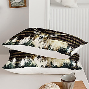 Ntlfup Deer Comforter Sets for Boys Kids Teens American Flag Camo Bedding Sets, Full Size Western Farmhouse Wild Animal Quilt Black White Home Decor 3 Pcs with 1 Comforter 2 Pillowcase