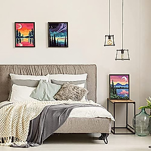 Magicfly 3 Pack Paint by Number for Adults Beginner, Moon Lake Landscape DIY Painting by Number Kit, Easy Acrylic Paint by Numbers on Canvas, 9x12 Inch, Include 10 Multi-Sized Brushes