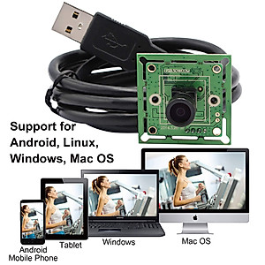 VGA High Speed Wide Angle USB Camera Module for Computer 480P 60fps Super Mini UVC USB2.0 Webcam Board with 100degree No Distortion Lens CMOS OV7725 Industrial CCTV PC Camera for Linux Mac Android