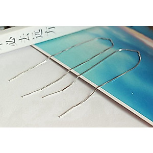 A Pair 925 Sterling Silver Tassel Threader Drop Earrings Long Chain Ear Line (silvery)