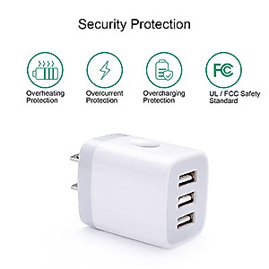 USB Wall Charger Adapter, 18W/3Amp Fast Multiple 3-Ports USB Plug Charger Block Cube Charger Box USB Brick Charging Base Compatible iPhone 14 13 12 11 Pro Max Xs XR X 8 7 6 Pad, Samsung, Android