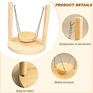 3 Pcs Hamster Enrichment Toy, Natural Wooden Hamster Swing with Base Durable Chinchilla Ledge Increase Activity Rodent Playground for Dwarf Hamster Gerbil Budgie Finch