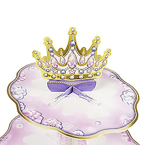 Purple Cupcake Stand for Girls Birthday Party Decorations Lavender Floral Crown Theme Coming of Age Quinceanera Party Cake Serving Tray Princess Wedding Bridal Baby Shower Party Supplies