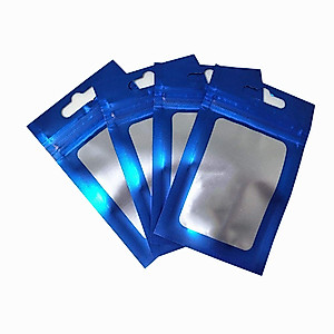 FERENLI 100Pcs Matte Mylar Bags for Zip Flat Foil Lock Food Storage Bag Plastic Window Coffee Bean Candy Package Pouch Zipper Lock with Euro Hang Hole (7.5x12cm (3x4.7 inch), Blue)