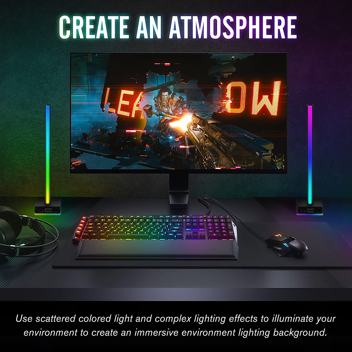 EZDIY-FAB USB LED Light Bar Headphones Stand, Desktop Atmosphere RGB ...