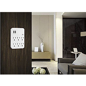 6 Outlet Extender Surge Protector Wall Mount Adapter with Dual 3.1A USB Charging Ports,Oviitech Multi Plug Outlets,6 AC Socket Outlet Splitter,450 Joules Surge Suppression,White, ETL Certified（2 Pack）