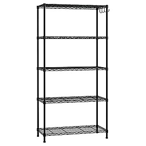 WORKPRO Storage Shelves, 5 Tier Metal Shelving Unit, Garage Wire Rack, Standing Adjustable Shelves with Hooks for Pantry Closet Kitchen Basement, 30" W x 14" D x 60" H, Capacity 750 LBS(Total)