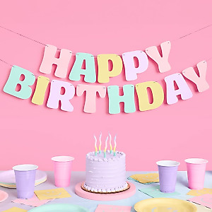 xo, Fetti Pastel Happy Birthday Banner - 1 Piece | Rainbow Bday Party Decorations, Cute Birthday Decor, Sweet 16, 21st