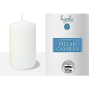 HYOOLA White Pillar Candles 3x5 Inch - Unscented Pillar Candles - 6-Pack - European Made