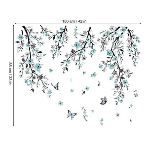 wondever Watercolor Flower Vine Wall Stickers Blue Hanging Floral Tree Branch Wall Art Decals for Living Room Bedroom TV Wall