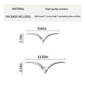 La La Pet® Wild Goose Wall Decor Ceramics Flying Bird Sculptures 3D Wall Art Ornament Coastal Decorations Hanging for Home Living Room White, S