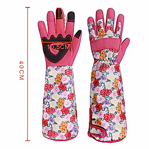OLSON DEEPAK Long Gardening Gloves for Women,Leather Garden Gloves,Rose Thorn Proof Protective Gloves for Yard, Prunting,Weeding, Ladies Gardening Gifts(Pink)