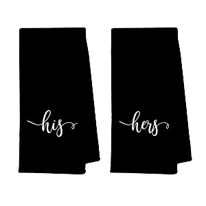 UINHMOP 16''x24'' Set of 2 His and Hers Couple Soft and Absorbent Bath Towels Hand Towels for Bathroom Kitchen,Wedding Anniversary Valentine’s Day Gifts for Couples Newlyweds(Black)