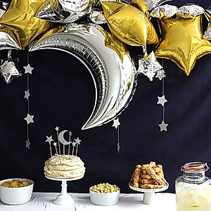 Weoxpr 4 Pcs 36 Inch Large Moon Foil Balloons and 20 Pcs 10 Inch Gold Foil Star Balloons Mylar Balloon Helium Metallic Balloons for Party Wedding Baby Shower Decoration