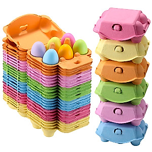 Half Dozen Colored Egg Cartons 24 Pack, Natural Pulp Paper Egg Cartons 6 Count for Chicken Eggs Reusable, Blank Colorful Easter Toy Color Storage Tray for Holds Up to Six 6 Egg Holder Basket Cardboard