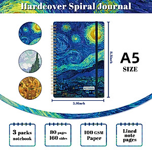 Spiral Notebook - 3 Pack A5 Spiral Notebooks, 5.9”x 8.3”, 3 x 160 Pages Ruled Notebook/Journal for Women, College Lined Notebook with Elastic Closure, Back Pocket, for Office & School