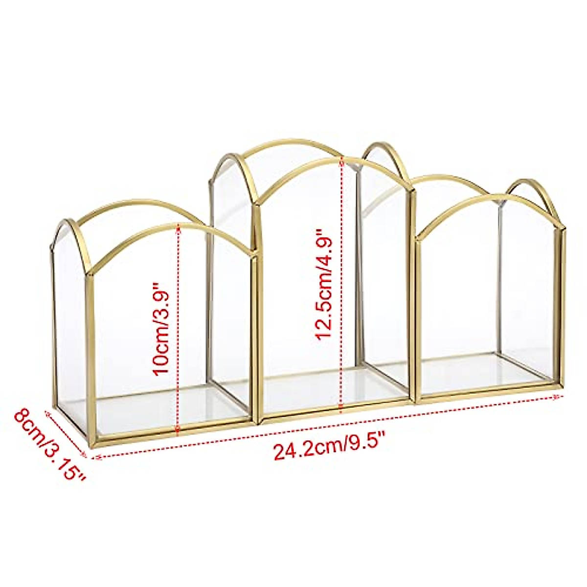 ELLDOO 3 Slots Glass Makeup Brush Holder Organizer for Vanity Dresser, Semicircle Rim Design, Pen Cup Holder Pencil Holder for Office Desk